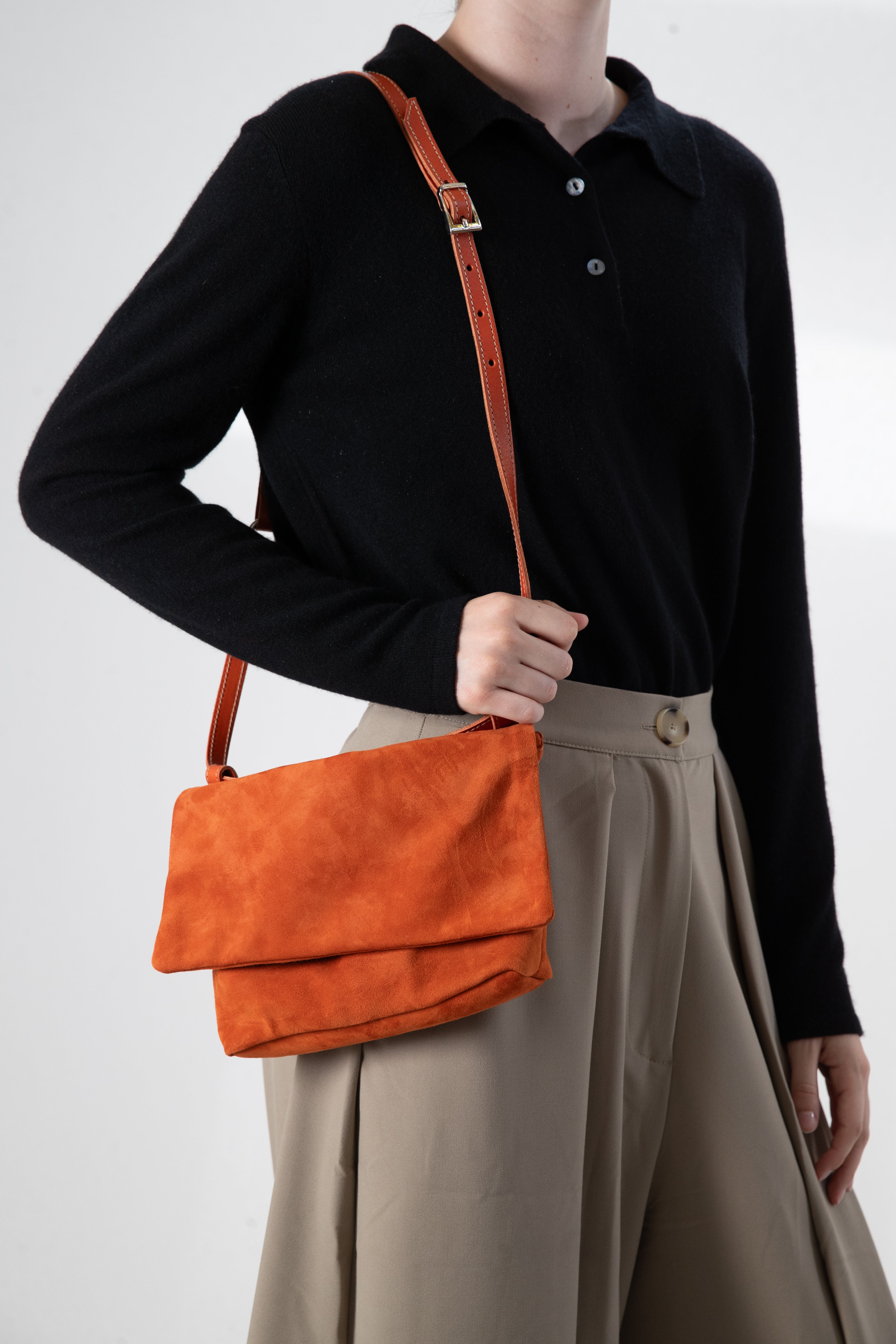 Harpers Emporium Italian Leather Double Zip Bag Terracotta Suede ...